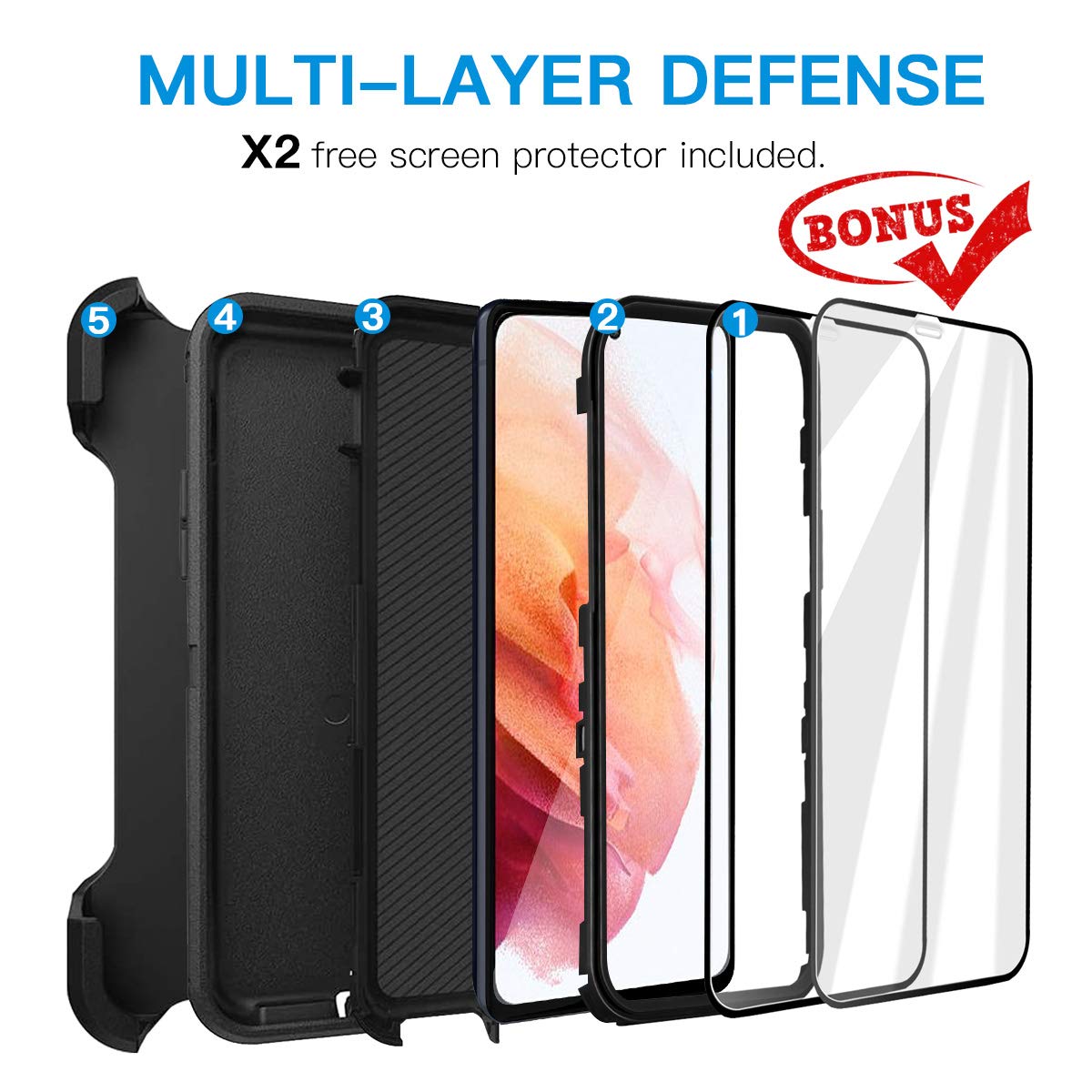 AICase Belt-Clip Holster Case for Galaxy S21 Ultra with Screen Protector, Heavy Duty Drop Protection Full Body Rugged Shockproof/DustProof Tough Military Grade Phone Cover for Samsung Galaxy S21 Ultra