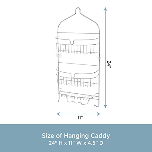 Kenney Rust-Resistant Heavy Duty 3-Tier Large Hanging Shower Caddy with Suction Cups and Four Razor Holders, Chrome