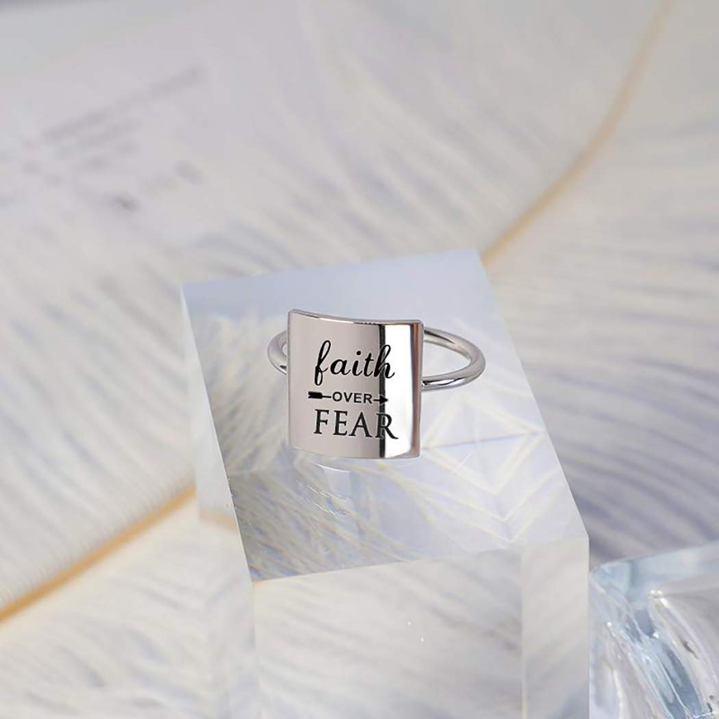 SIMONLY Faith Over Fear Ring&Be Still Ring&Have Faith Ring&Trust Gods Plan Ring&Trust In God Ring &God Is In Control Ring Inspirational Ring For Gift For Friends (Faith Over Fear, 7)