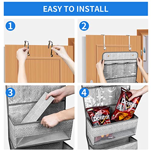 WTY Over The Door Organizer,5-Shelf Over Door Hanging Organizer with 4 Large Pocket,3 PVC Pockets and 2 Metal Hooks, Foldable Wall Mount Fabric Storage for Pantry Nursery Bathroom Closet 50x16x5 inch