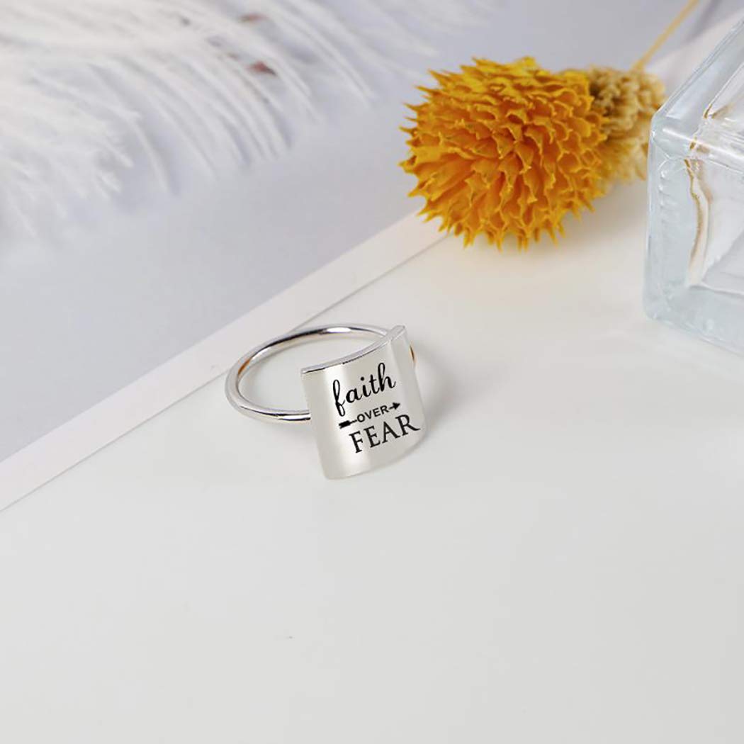 SIMONLY Faith Over Fear Ring&Be Still Ring&Have Faith Ring&Trust Gods Plan Ring&Trust In God Ring &God Is In Control Ring Inspirational Ring For Gift For Friends (Faith Over Fear, 7)