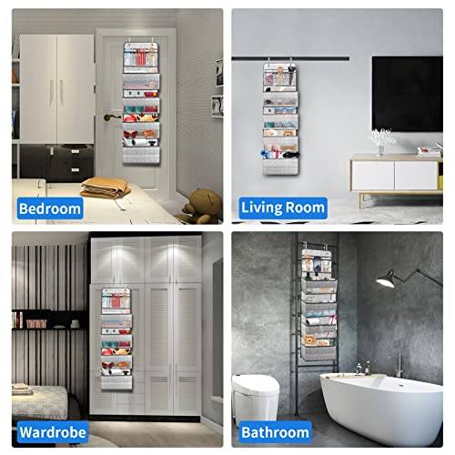 WTY Over The Door Organizer,5-Shelf Over Door Hanging Organizer with 4 Large Pocket,3 PVC Pockets and 2 Metal Hooks, Foldable Wall Mount Fabric Storage for Pantry Nursery Bathroom Closet 50x16x5 inch