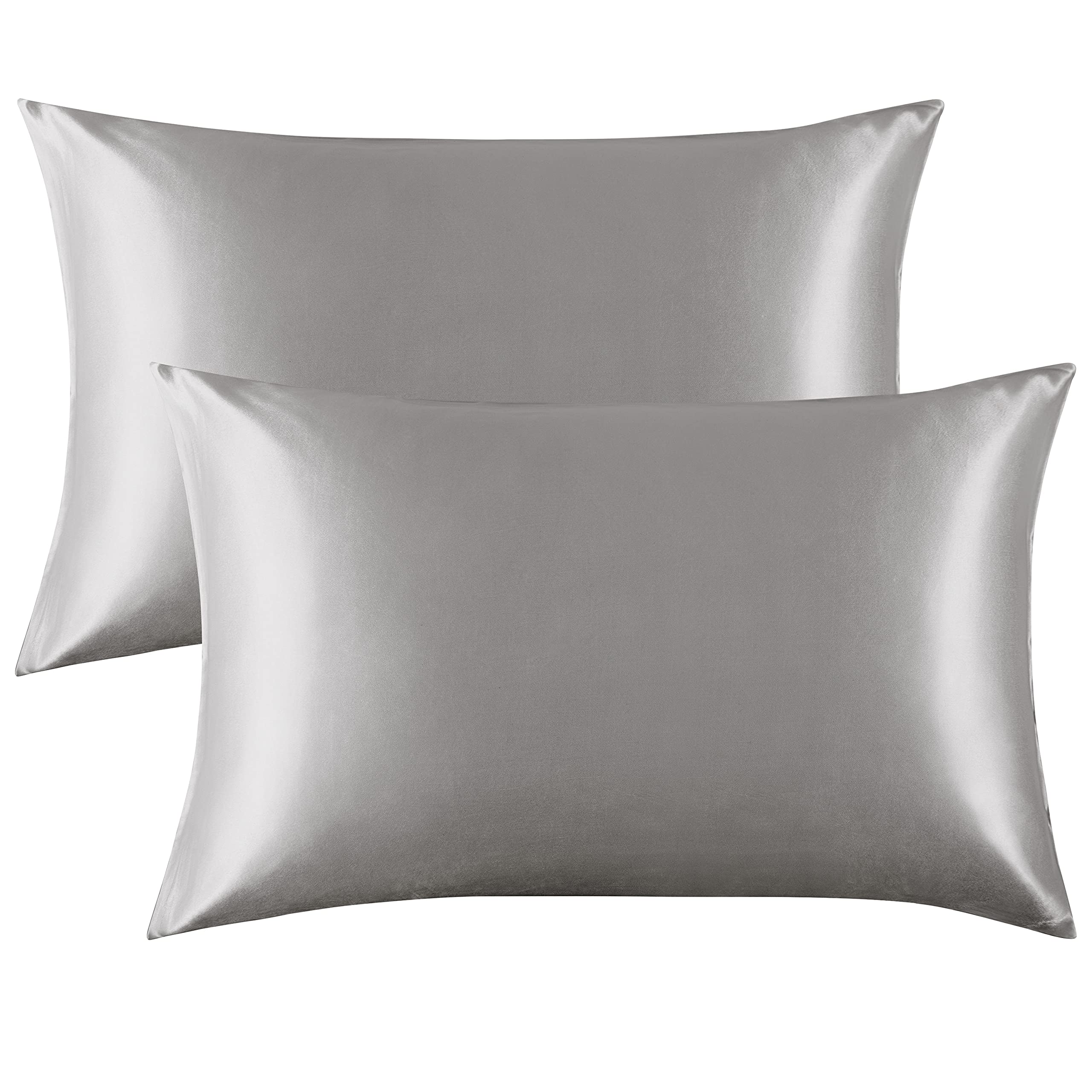 FLXXIE 2 Pack Satin Toddler Pillowcases for Skin and Hair, 14x20 Inches, Silky Soft Envelope Closure Kids Travel Pillow Cases Covers for Boys and Girls, 14x20 Inches, Grey