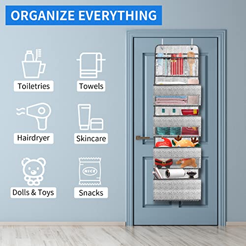 WTY Over The Door Organizer,5-Shelf Over Door Hanging Organizer with 4 Large Pocket,3 PVC Pockets and 2 Metal Hooks, Foldable Wall Mount Fabric Storage for Pantry Nursery Bathroom Closet 50x16x5 inch