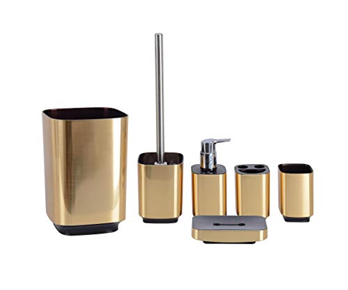BH Home 6 Piece Glossy Bathroom Accessory Set Made of 100% Polyresin (Gold)