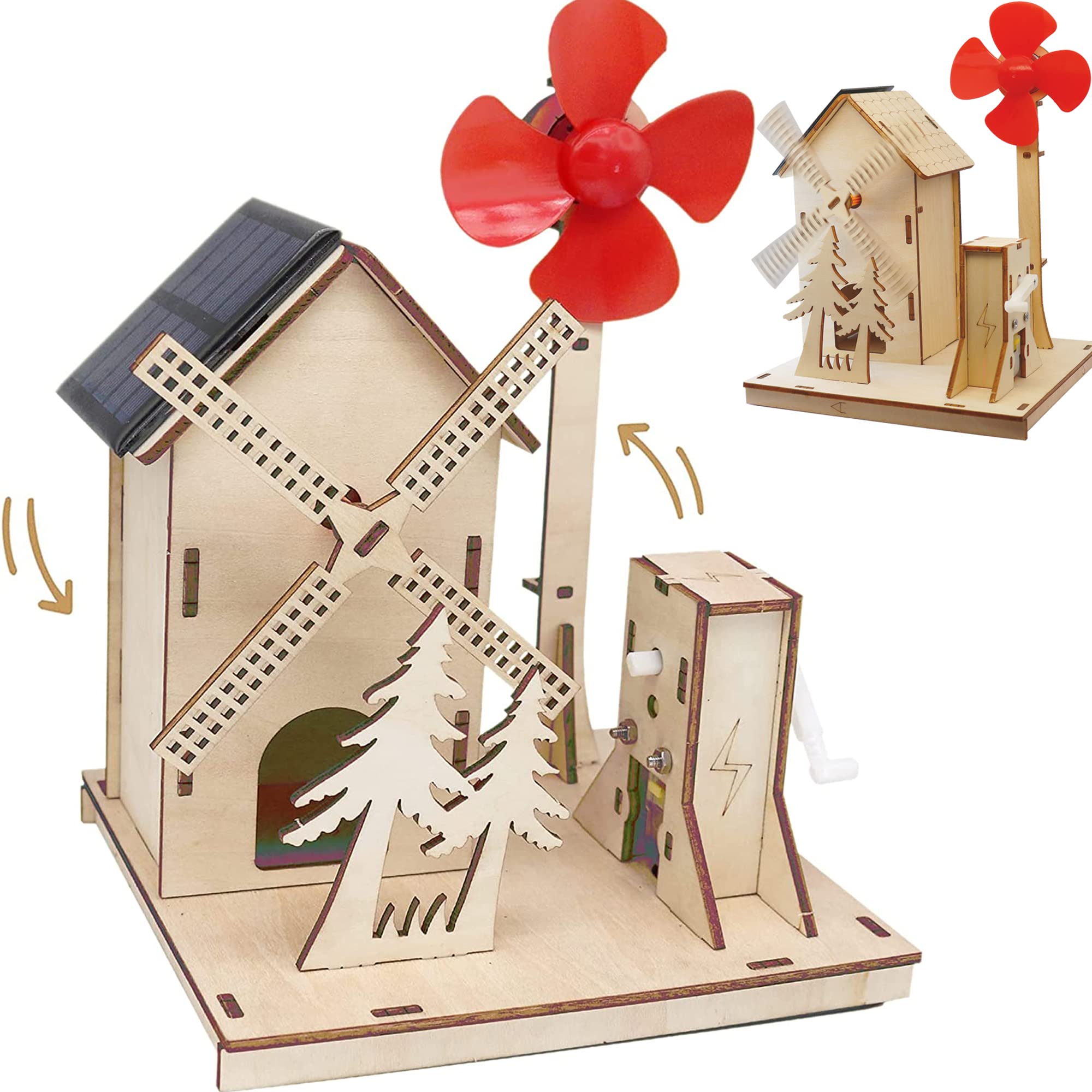 DIY Wooden Science Experiment Educational STEM Building Kit - Science Models Stem Projects for Power Generation - Solar Energy,Hand Crank Generator-Creative Motor Kit for Kids,Teens