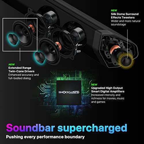 Nakamichi Shockwafe Pro Bluetooth 7.1.4 Channel Dolby Atmos/DTS:X Soundbar with 10" Wireless Subwoofer, 2 Rear Surround Speakers, eARC and SSE Max Technology (New), black
