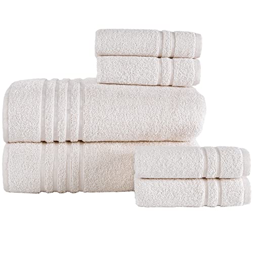 Hammam Linen Bath Sheet Towels 6 Pieces Bundle | Includes: 2 Luxury Bath Sheet Towels, 4 Hand Towels | Quality, Soft Towel Set | Sea Salt