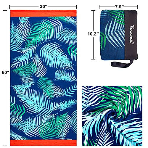 Touchat Beach Towel Oversized,Super Absorbent Sand Free Thick Microfiber Beach Towel,Cute Tropical Palm Leaf Beach Towels 30”x60” for Kids,Men,Women,Girls,Boys