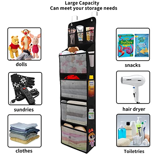 Boczif Over Door Hanging Organizer, 5-Shelf Wall Mount Storage with 4 Large Pocket and Mesh Clear Window, Anti Tilt Behind Door Organizer for Bathroom, Pantry, Closet, Dorm, Toys, Kitchen, Cosmetics