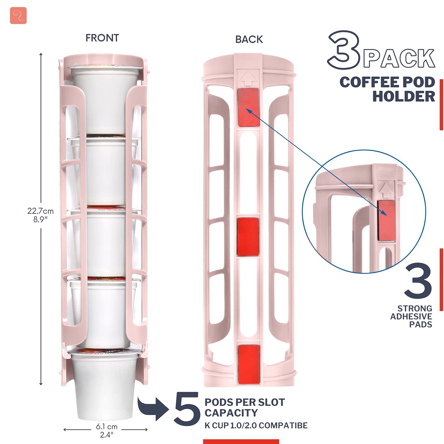 STORAGENIE Coffee Pod Holder for Keurig K-cup, Side Mount K Cup Storage, Perfect for Small Counters(Pink)