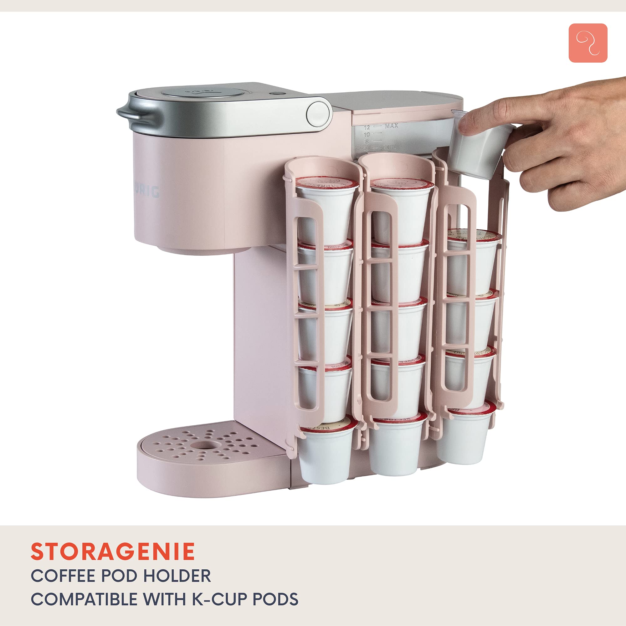 STORAGENIE Coffee Pod Holder for Keurig K-cup, Side Mount K Cup Storage, Perfect for Small Counters(Pink)