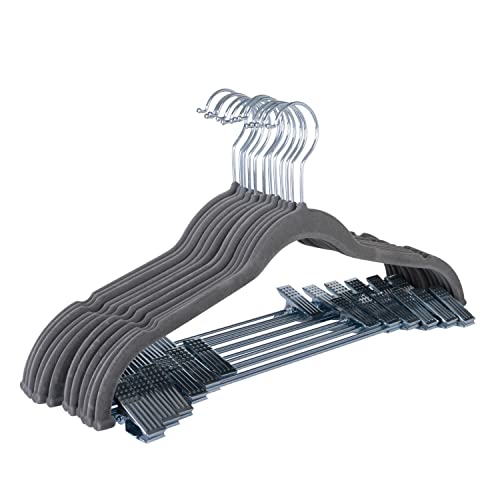 Laura Ashley 12 Pack Velvet Hangers with Clips | Durable | Plush Velvet | Slim | Closet Organization | Grey | 12pack | Suit | Pants | Blouse | Closet Organization