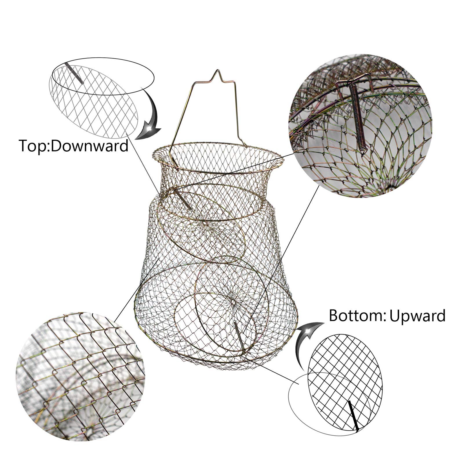 OperSeven Metal Rustproof Fish Basket, Collapsible Fshing Net Cage Fish Baskets for Live Fish Robust and Easy to Use
