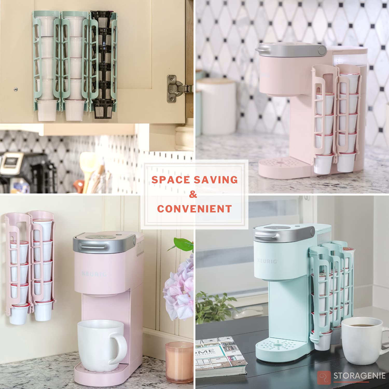 STORAGENIE Coffee Pod Holder for Keurig K-cup, Side Mount K Cup Storage, Perfect for Small Counters(Pink)