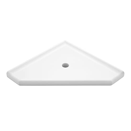 Questech Décor 10 Inch Corner Shower Shelf Bathroom Caddy, Wall Mounted Corner Shower Shelf, Retrofit Shelf For Tiled Shower Walls, Bathroom Corner Shelf, 10 Inch Geo Flatback, Bright White Polished