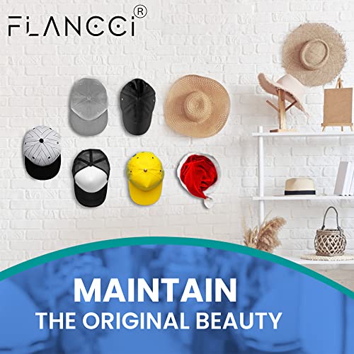FLANCCI Hat Hooks for Wall, Minimalist Hat Rack Design, Self Adhesive Hat Rack, Strong Hold Hat Hanger for Hat Organizer, Hat Storage, Hat Holder, Hat Display for baseball Caps, White Hook (24-Pack)β¦