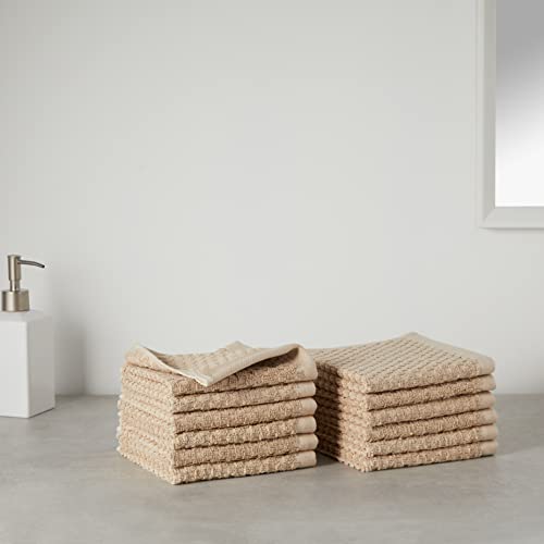 Amazon Basics Odor Resistant Textured Wash Cloth, 12 x 12 Inches - 12-Pack, Beige