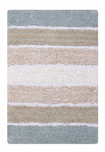Bathroom Rugs Luxury Stripe Bath Rug Set 21x32-17x24 Spa Grey-Beige,2Piece Mat Set, Soft Plush Anti-Skid Shower Rug +Toilet Mat.Shaggy Carpet, Super Absorbent mats, Machine Washable Bath Mat,
