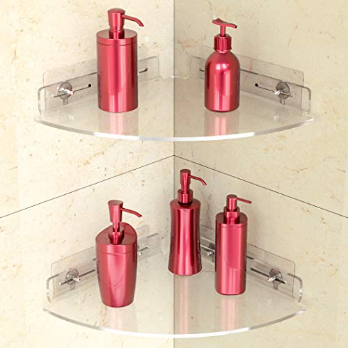 Vdomus adhesive suction sticker for no drilling 2 tier corner shower caddy - transparent