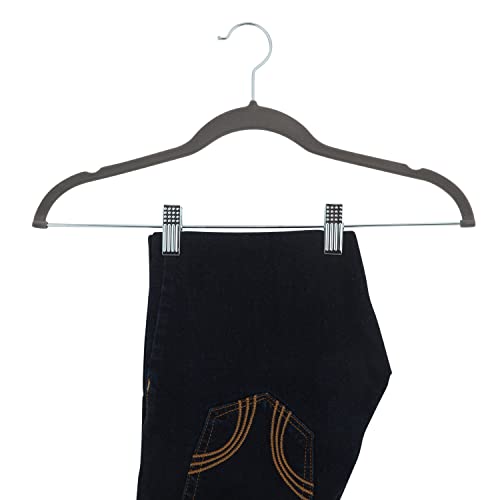 Laura Ashley 12 Pack Velvet Hangers with Clips | Durable | Plush Velvet | Slim | Closet Organization | Grey | 12pack | Suit | Pants | Blouse | Closet Organization