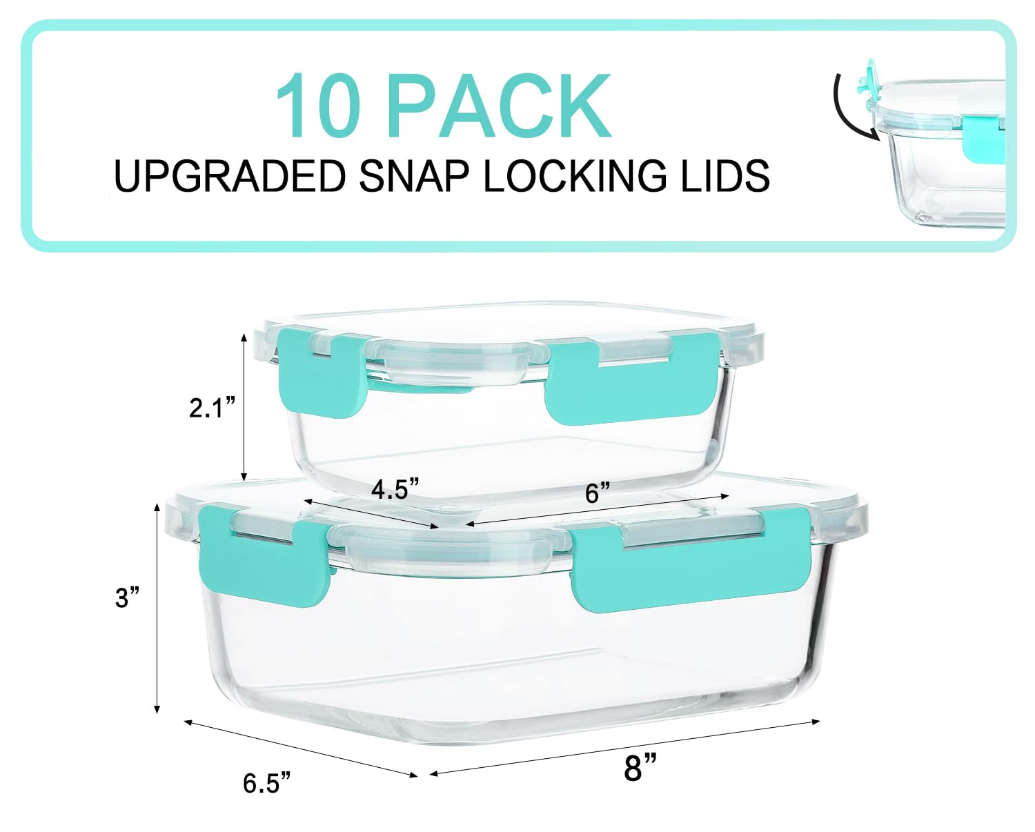 [10-Pack]Glass Meal Prep Containers with Lids, MCIRCO Glass Food Storage Containers with Snap Locking Lids, Airtight Lunch Containers, Microwave, Oven, Freezer and Dishwasher, Green