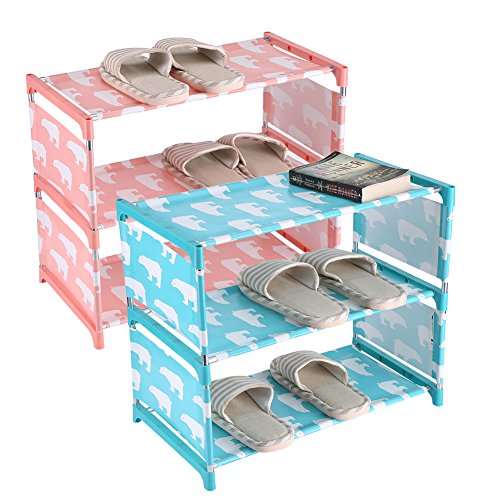 Fdit 3 Tier Stackable Shoe Shelves Portable Shoe Tower Closet Rack Storage Cabinet Boot Organizer Shoe Stand for Slippers Sneakers High Heels(Pink)
