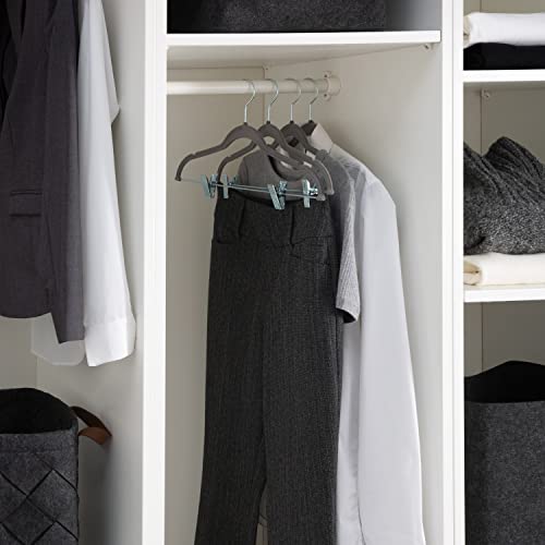 Laura Ashley 12 Pack Velvet Hangers with Clips | Durable | Plush Velvet | Slim | Closet Organization | Grey | 12pack | Suit | Pants | Blouse | Closet Organization