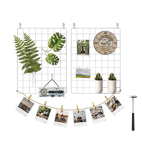 Wall Grid Panel Wire Wall Grid 2 Pack with Accessories, Room Decor Aesthetic Wall Decor, Picture & Phote Board, Wall Hanging Ins Art Display Grid Panel for Decor & Storage, Wall Storage Organizer