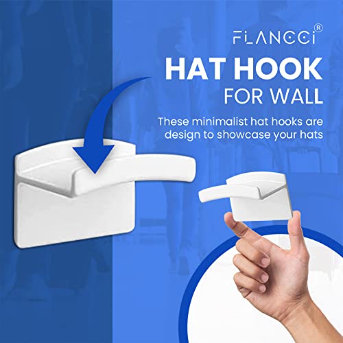 FLANCCI Hat Hooks for Wall, Minimalist Hat Rack Design, Self Adhesive Hat Rack, Strong Hold Hat Hanger for Hat Organizer, Hat Storage, Hat Holder, Hat Display for baseball Caps, White Hook (24-Pack)β¦