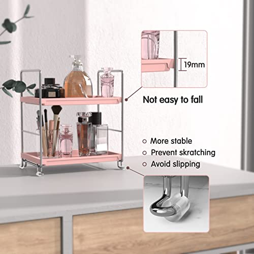 JANUS LiANG 2-Tier Bathroom Countertop Organizer Makeup Organizer Perfume Cosmetic Holder Standing Counter Shelf for Vanity, Bathroom, Bedroom (Pink & Silver)