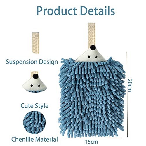 PIAOPIAO 2 Pack Cute Animal Chenille Hand Towels, Fuzzy Ball Hand Towel with Loop, Hanging Hand Towels for Bathroom, Kitchen (Yellow)