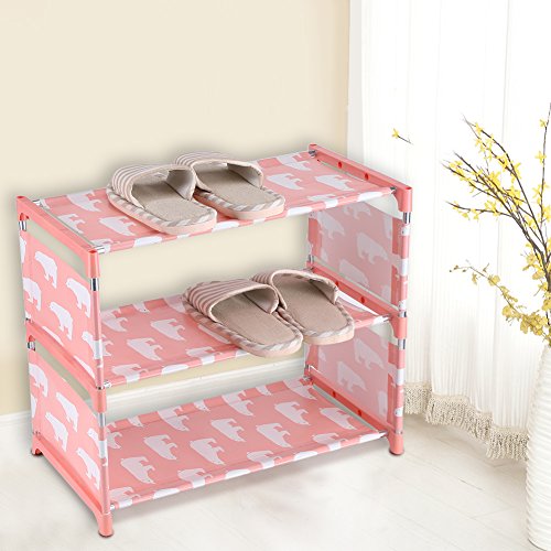 Fdit 3 Tier Stackable Shoe Shelves Portable Shoe Tower Closet Rack Storage Cabinet Boot Organizer Shoe Stand for Slippers Sneakers High Heels(Pink)