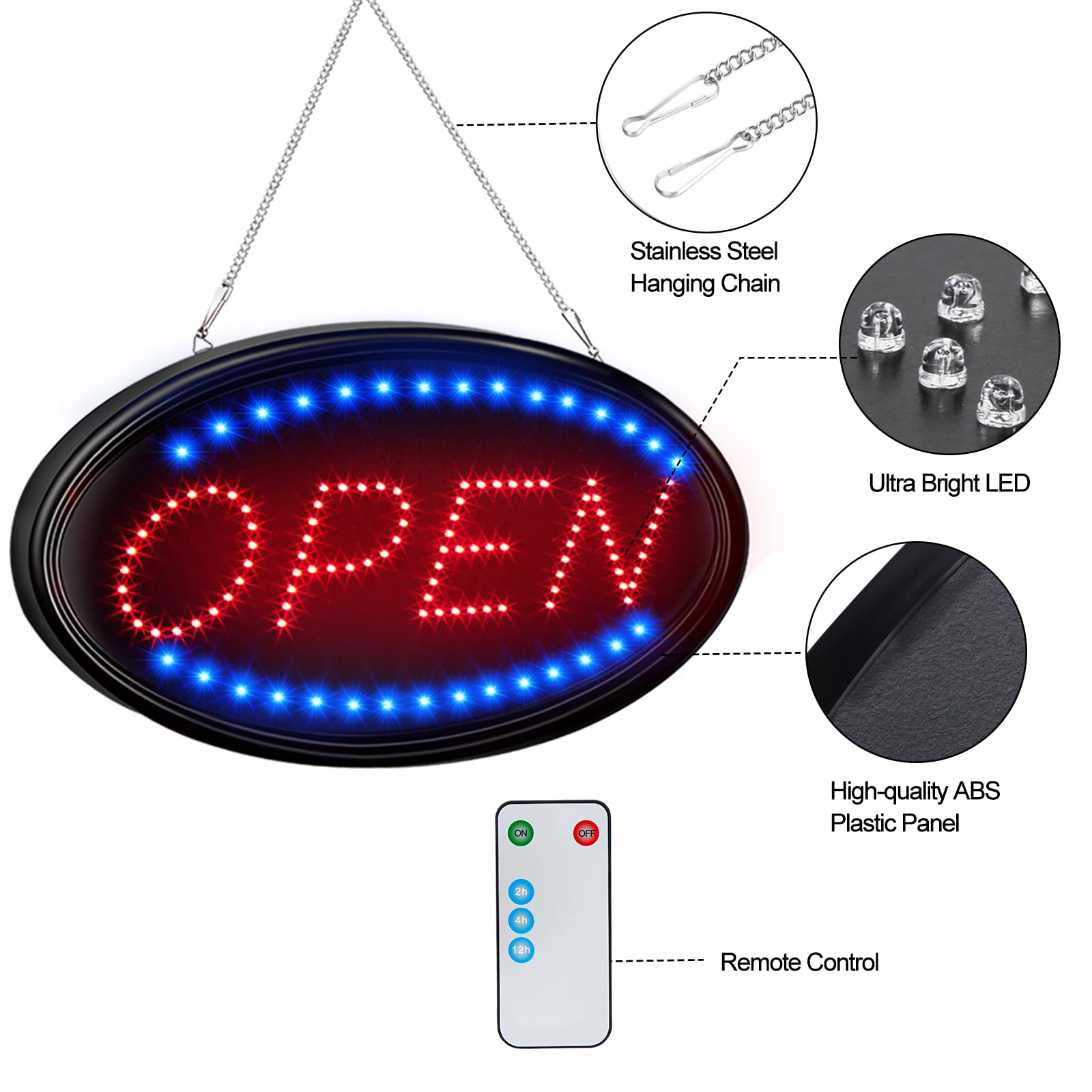 LED Open Sign, FITNATE Large 23x14 inch Business Open Sign with Remote Electric Display Sign,2 Modes Flashing & Steady Lights for Business, Shop, Bar, Hotel