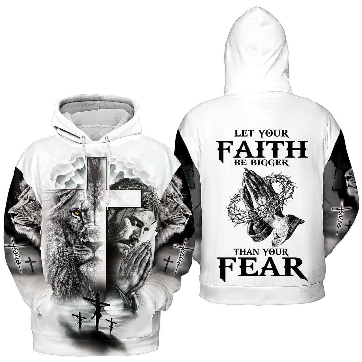 Generic,Lion Jesus Let Your Faith Be Bigger Than Your Fear Hoodie 3D,Multicolored,Large