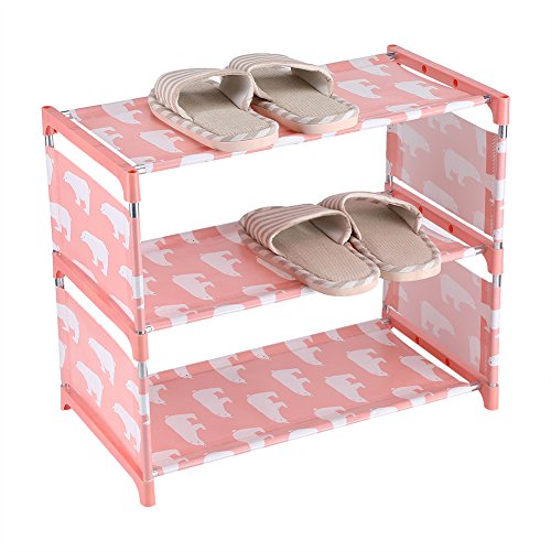 Fdit 3 Tier Stackable Shoe Shelves Portable Shoe Tower Closet Rack Storage Cabinet Boot Organizer Shoe Stand for Slippers Sneakers High Heels(Pink)