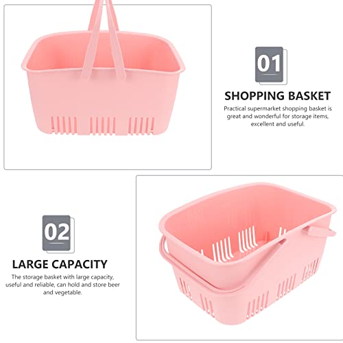 Plastic Shopping Baskets, Shower Basket Bin With Handles for Shower Closet Kitchen Gardening Bathroom Toys(Pink)