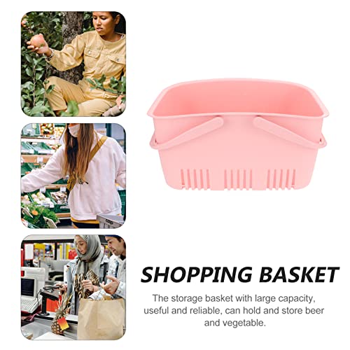 Plastic Shopping Baskets, Shower Basket Bin With Handles for Shower Closet Kitchen Gardening Bathroom Toys(Pink)