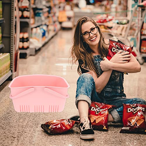 Plastic Shopping Baskets, Shower Basket Bin With Handles for Shower Closet Kitchen Gardening Bathroom Toys(Pink)