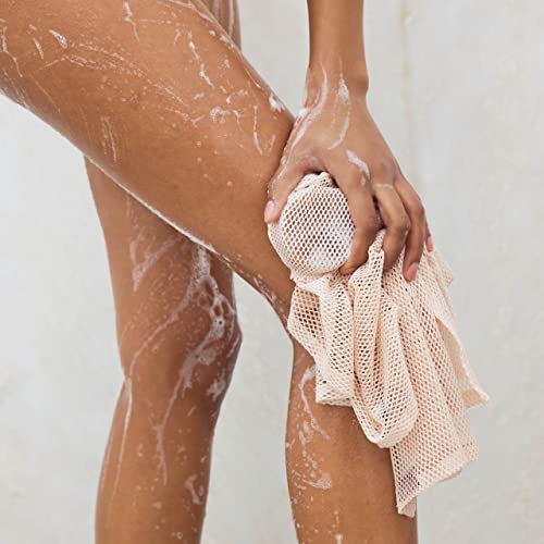 Kitsch XL Exfoliating Body Scrubber - Shower Scrubber for Body with Built in Pocket | Recycled Nylon Exfoliating Washcloth | Body Scrubbers for Use in Shower | Extra Long Bath Scrubber, 1 pc (Blush)
