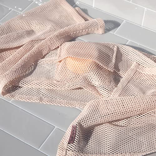 Kitsch XL Exfoliating Body Scrubber - Shower Scrubber for Body with Built in Pocket | Recycled Nylon Exfoliating Washcloth | Body Scrubbers for Use in Shower | Extra Long Bath Scrubber, 1 pc (Blush)