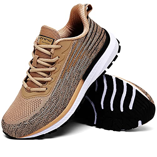 DUORO Mens Road Running Shoes Walking Shoes Lightweight Breathable Non Slip Running Shoes Comfortable Fashion Sneakers for Men (Khaki-3, 8)
