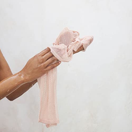 Kitsch XL Exfoliating Body Scrubber - Shower Scrubber for Body with Built in Pocket | Recycled Nylon Exfoliating Washcloth | Body Scrubbers for Use in Shower | Extra Long Bath Scrubber, 1 pc (Blush)