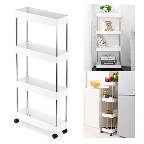 Xerhnan 4-Tier Stackable Small Shoe Rack Pink and 4-Tier Slim Storage Cart Narrow Shelving White