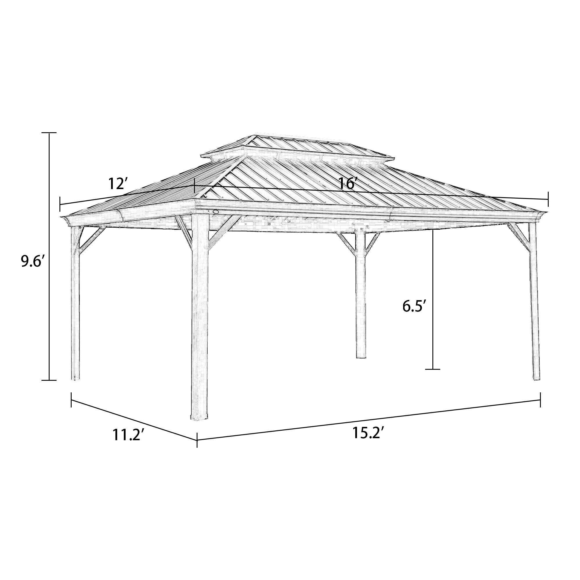 Iwicker 12' x 16' Hardtop Permanent Aluminum Gazebo with Mosquito Netting and Polyester Curtain