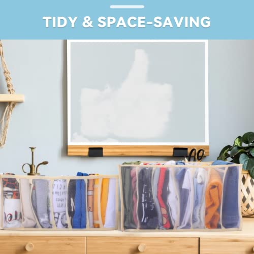 WHUBEFY Wardrobe Clothes Organizer,Extra Large Jean Organizer for Closet,7 Grids Portable Storage Drawer Organizer Clothes,Foldable Mesh Separation Box for Folded Clothes,Pants,Shirts (Upgraded,3 L+2 M)