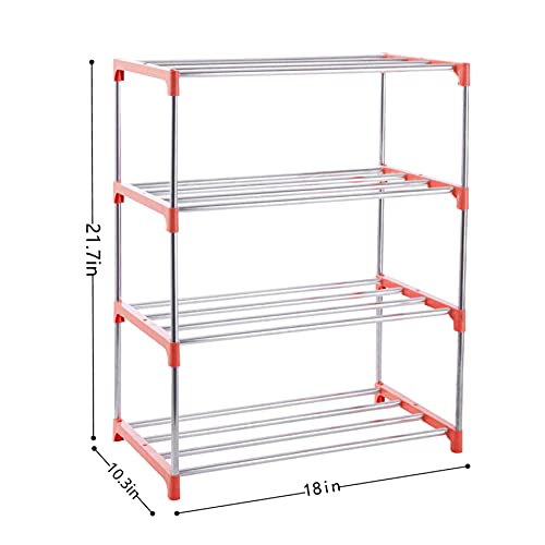 Xerhnan 4-Tier Stackable Small Shoe Rack Pink and 4-Tier Slim Storage Cart Narrow Shelving White