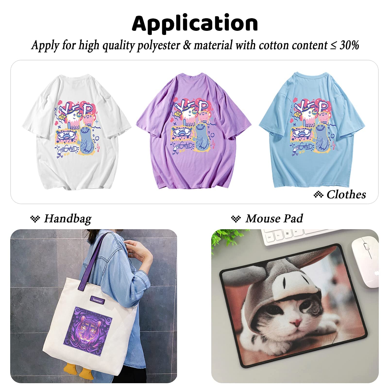COOSKY Sublimation Paper, 8.5 x 11 inches 100 Sheets Heat Transfer Paper, Compatible with Inkjet Printer such as Epson ET-2720, etc, with Sublimation Ink for T-shirt, Mug, MDF Keychains, Bag DIY (A4)