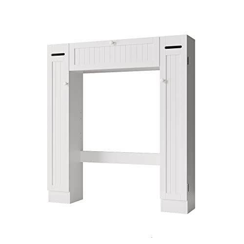 ITUSUT Over The Toilet Storage Cabinet, Freestanding Toilet Cabinet Organizer with 2 Side Doors and Pull-Down Door, Bathroom Cabinet Over Toilet with Adjustable Shelves & Paper Holder, White