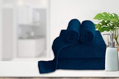 Belizzi Home 8 Piece Towel Set 100% Ring Spun Cotton, 2 Bath Towels 27x54, 2 Hand Towels 16x28 and 4 Washcloths 13x13 - Ultra Soft Highly Absorbent Machine Washable Hotel Spa Quality - Navy Blue